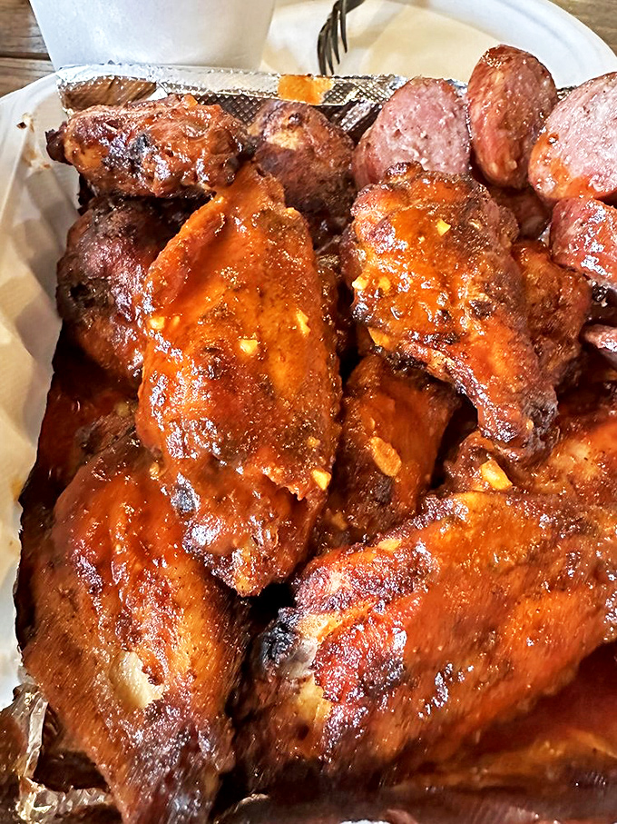 These wings aren't just glazed—they're having their moment of glory. Sticky, smoky perfection that demands both napkins and respect.