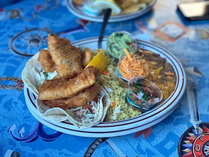 These aren't just fish tacos—they're a coastal California symphony on a plate, complete with rice pilaf playing backup.