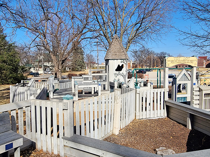 Not just any playground—this whimsical wooden wonderland looks like Swedish folklore came to life and decided kids should have all the fun.
