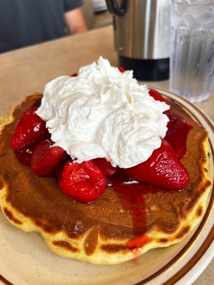 Strawberry pancakes that strike the perfect balance between indulgence and fruit consumption. Yes, this counts as eating healthy.
