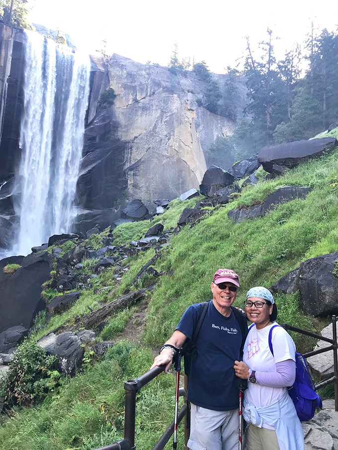 Proof that the best souvenirs are memories. These hikers found their reward after conquering the Mist Trail's famous granite staircase.