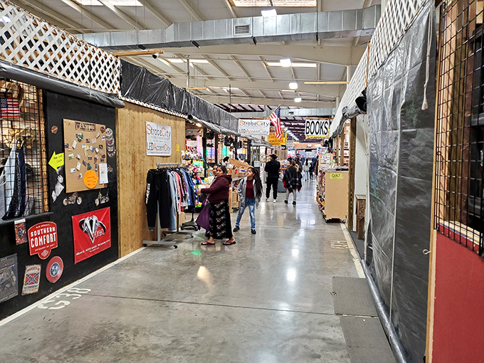 The indoor corridors buzz with shoppers on the hunt. Each booth offers its own universe of possibilities and potential finds.