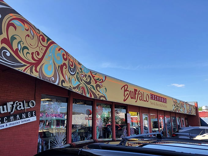 Buffalo Exchange's colorful, swirly facade hints at the curated fashion treasures waiting inside this Austin institution.