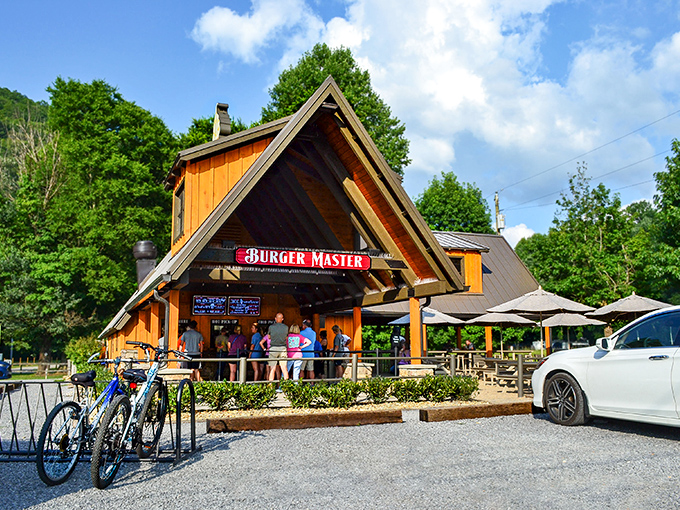 Burger Master Drive In: This A-frame wooden lodge looks like it belongs in a fairy tale – one where the happy ending involves amazing burgers.