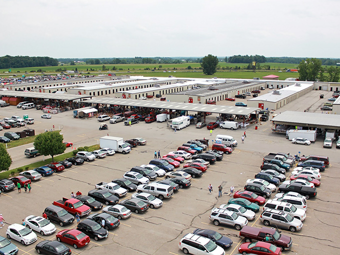 From this bird's-eye view, Caesar Creek resembles a small city dedicated entirely to the art of the deal.