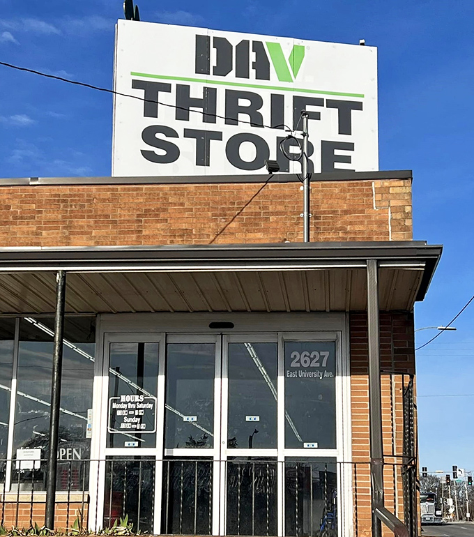 The DAV Thrift Store's vintage brick facade and simple signage hide a world of possibilities—and support for those who served.