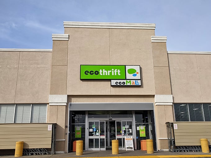 Eco Thrift's green signage isn't just a color choice—it's a philosophy wrapped in bargain-hunting bliss.