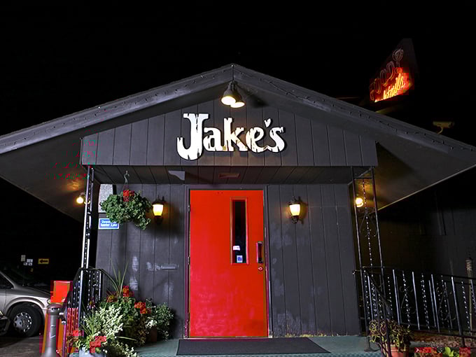 Jake's bold red door is like a matador's cape, drawing in hungry patrons ready to tackle serious beef.