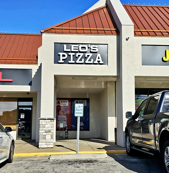 Leo's keeps it simple in strip mall splendor – because when your pizza's this good, you don't need fancy architecture.