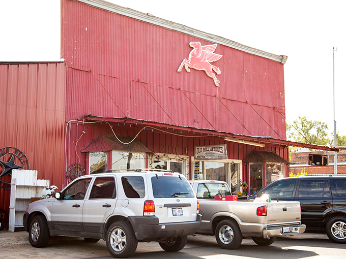 That iconic flying red horse signals you've arrived at antique heaven—a weathered warehouse filled with yesterday's treasures.