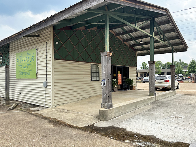 Repeat Street's rustic charm begins before you even step inside—a thrift store that looks like it belongs in a small-town movie set.