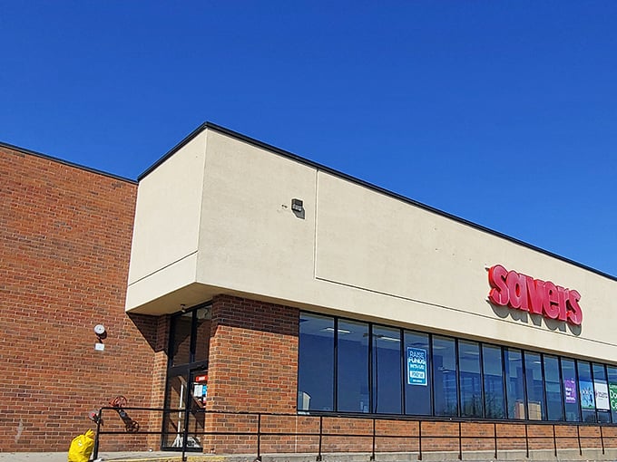Savers' clean brick-and-beige exterior hides a labyrinth of treasures inside – retail archaeology at its finest.