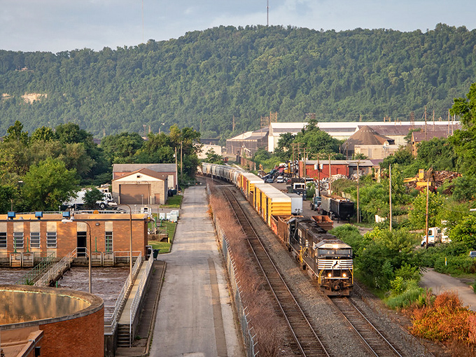 The forested hills of Steubenville cradle the town in nature's embrace, while railroad tracks remind visitors of the industrial heritage that built this Ohio River community.