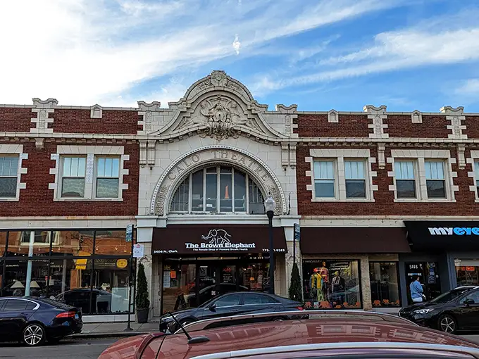 The Brown Elephant's historic theater facade adds a touch of glamour to thrifting—shopping with a side of architectural eye candy.