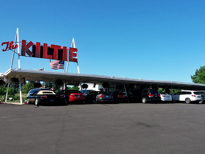 The Kiltie's retro A-frame sign is like a beacon of dairy delight, calling hungry travelers home to custard paradise.
