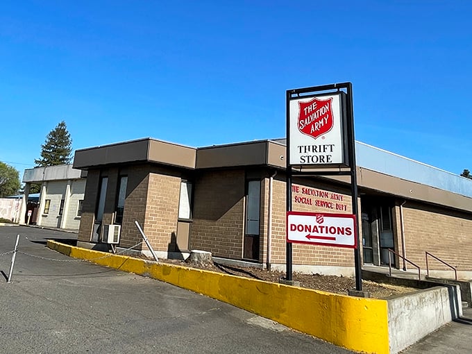 The Salvation Army's unassuming exterior belies the treasure trove of furniture and housewares waiting within.