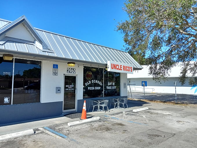 Uncle Rico's "Old School Pizza Shop" sign tells you exactly what to expect – no gimmicks, just seriously good pizza.