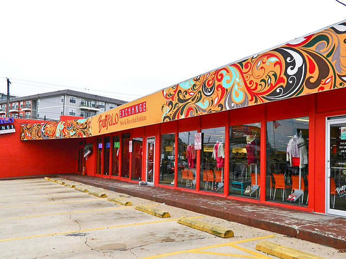 Not your grandma's thrift store – Buffalo Exchange's artistic exterior matches the hip, handpicked inventory inside.