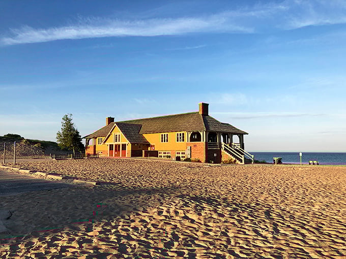 The charming beach house at Ludington looks like it belongs in a storybook—one where the main character definitely lives happily ever after.