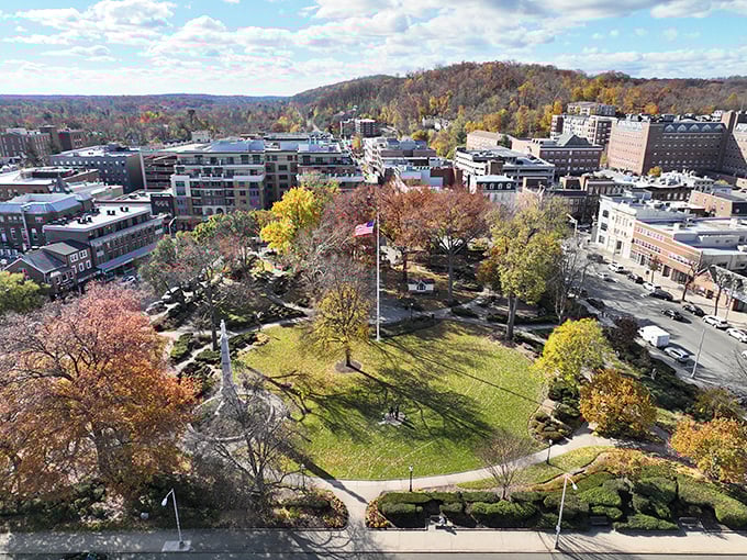 The aerial view of Morristown's green center shows why retirees love it here—beauty and accessibility without breaking the bank.