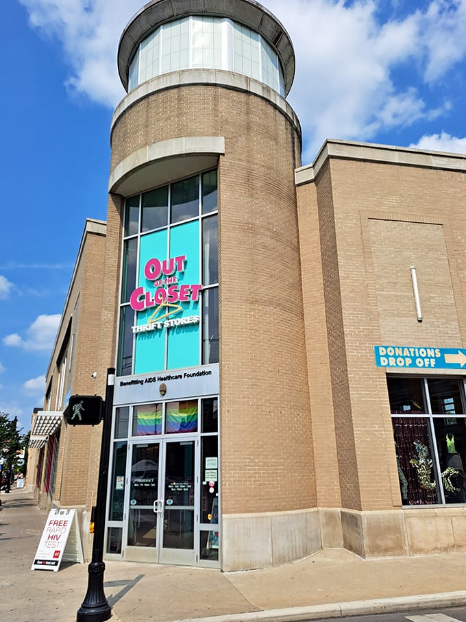 That curved glass entrance isn't just architectural flair—it's a portal to a world where shopping and good causes collide!