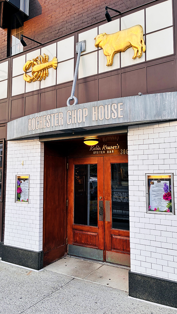 Rochester Chop House's entrance says "we've been expecting you"—those white tiles and wooden door frame the kind of meal worth dressing up for.