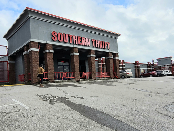 Where yesterday's treasures become tomorrow's conversation pieces! Southern Thrift's welcoming entrance invites bargain hunters inside.