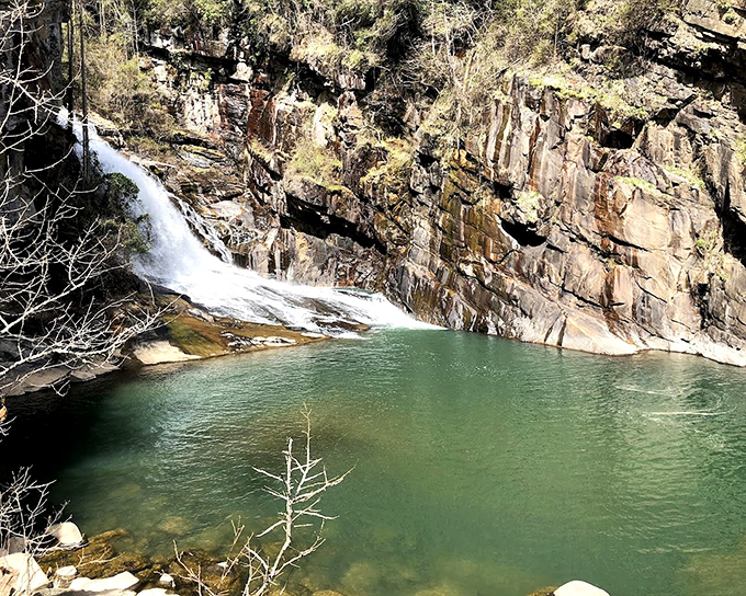 The emerald pool at the base of this waterfall looks inviting, but that water is mountain-cold – nature's own ice bucket challenge!