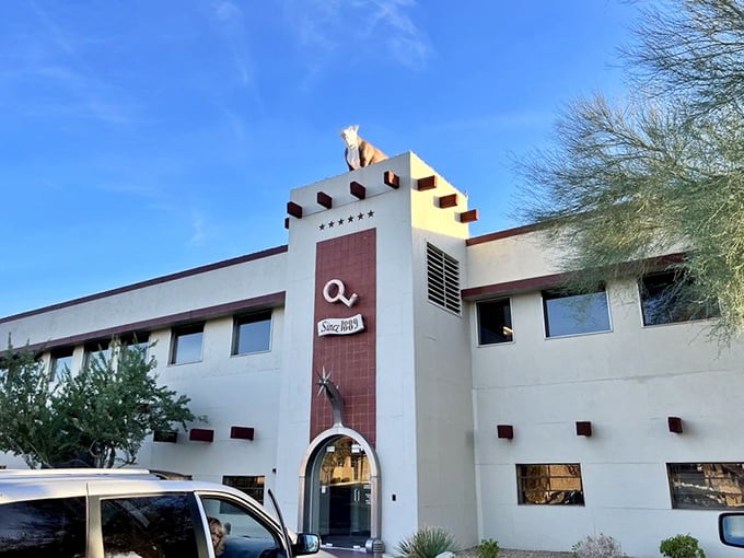That distinctive entrance has welcomed generations of steak enthusiasts—like a meaty time machine to Arizona's cattle baron heyday.