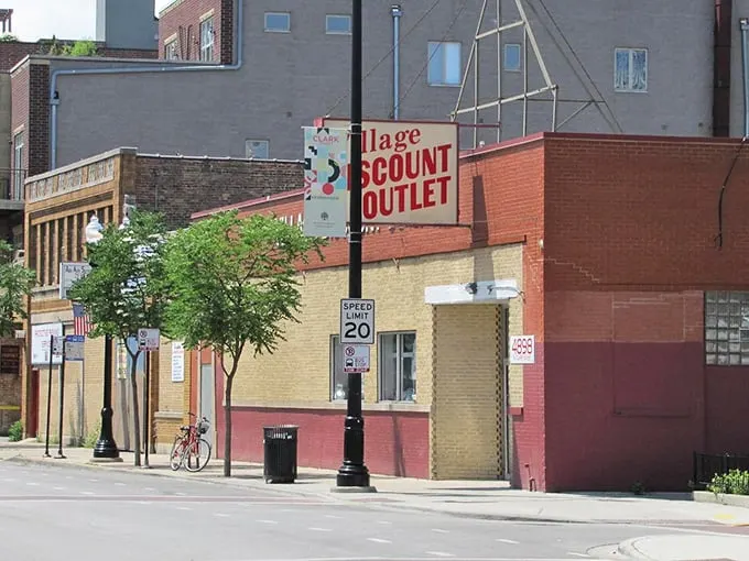 Don't judge this thrift store by its cover! Village Discount Outlet's simple sign promises complex treasures inside.