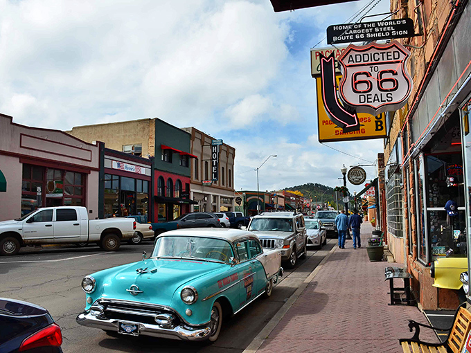 The Canyon Club sign beckons travelers along Williams' main drag, where Route 66 nostalgia meets mountain town charm.