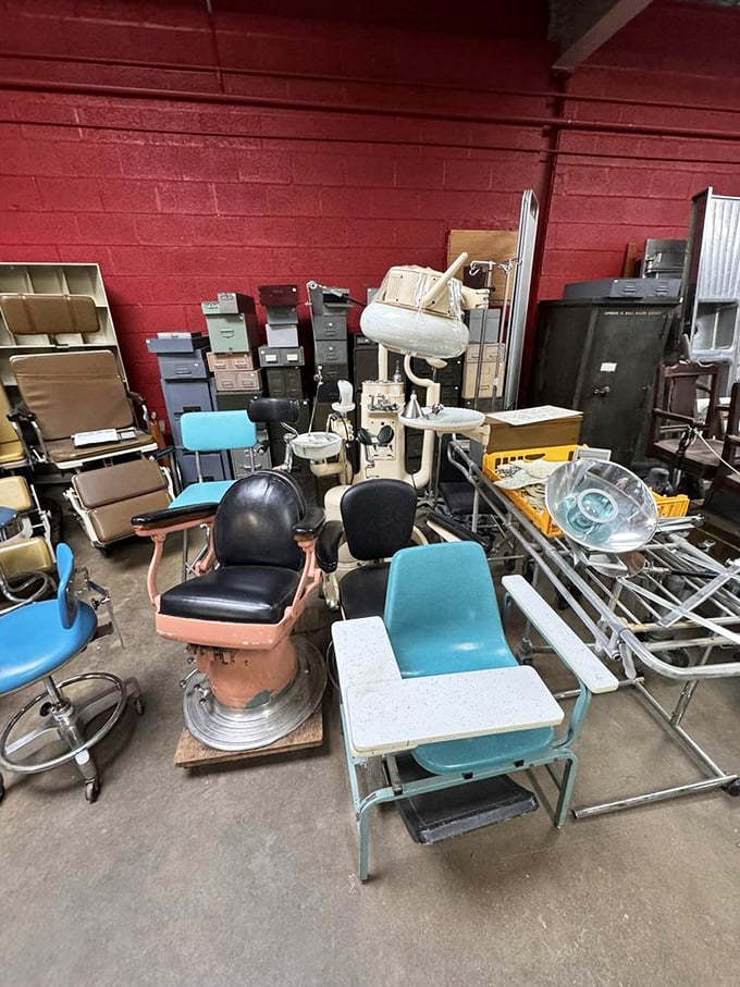 The medical and salon equipment corner might make you grateful for modern healthcare, but admit it—these vintage chairs have more character than your dentist's waiting room.
