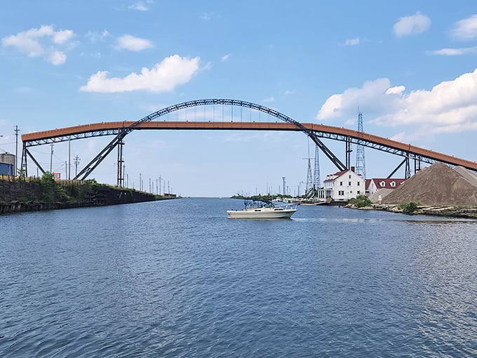 This isn't just any bridge—it's Ashtabula's architectural celebrity, spanning the harbor with a grace that belies its industrial strength.