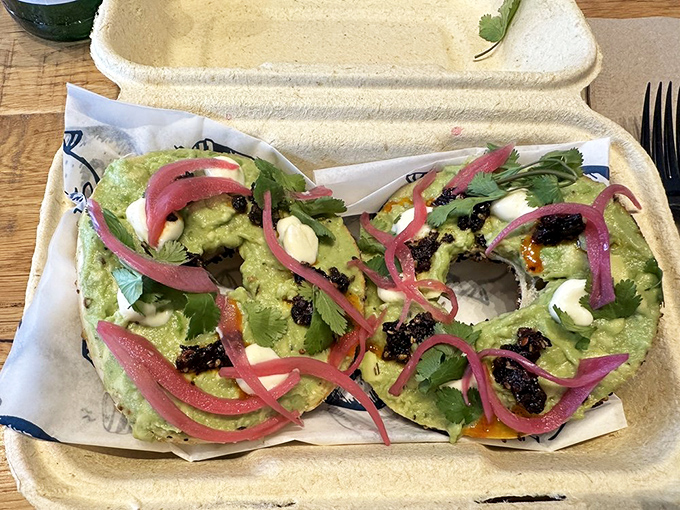 Avocado toast that makes millennials look like visionaries. Those pickled red onions add the perfect zing—like tiny flavor fireworks.