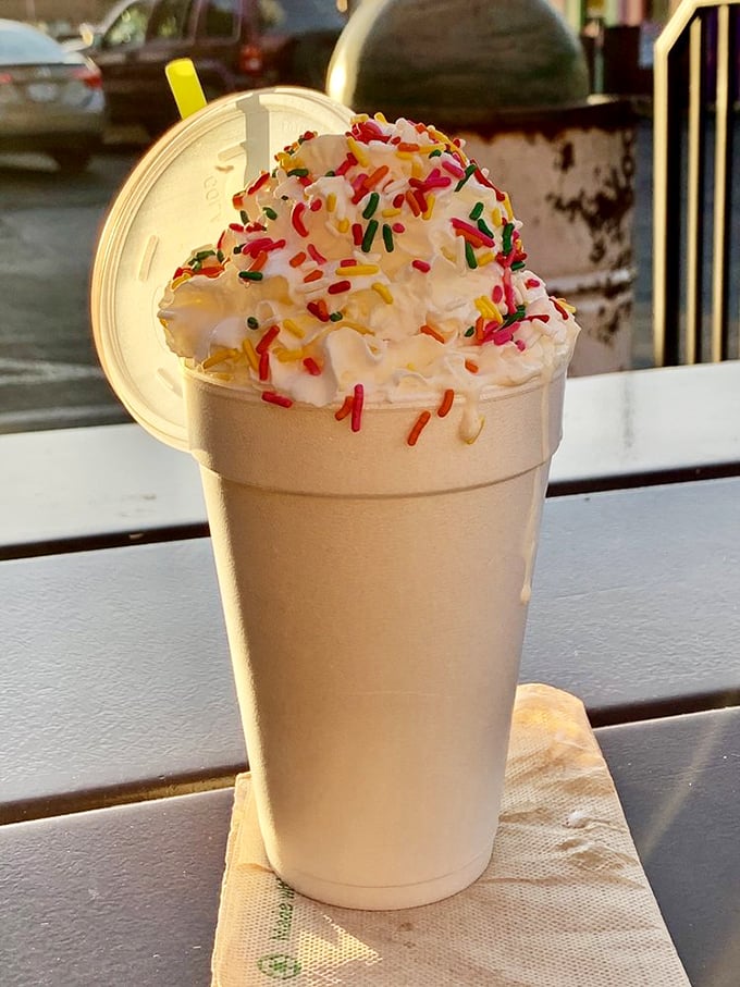 Whipped cream mountain with sprinkle confetti—this milkshake doesn't just bring boys to the yard, it brings everyone to Prineville.