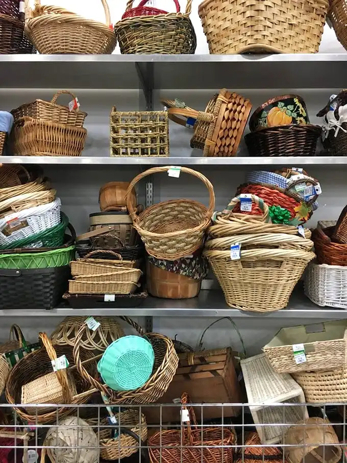 Wicker baskets galore offer storage solutions that would make Marie Kondo do a happy organizational dance.