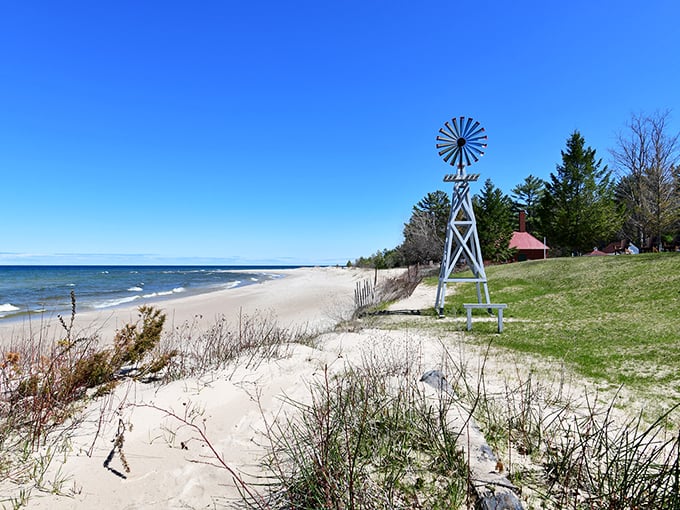 That windmill isn't just for show—it's part of the historical landscape that makes 40 Mile Point feel like a complete maritime community.