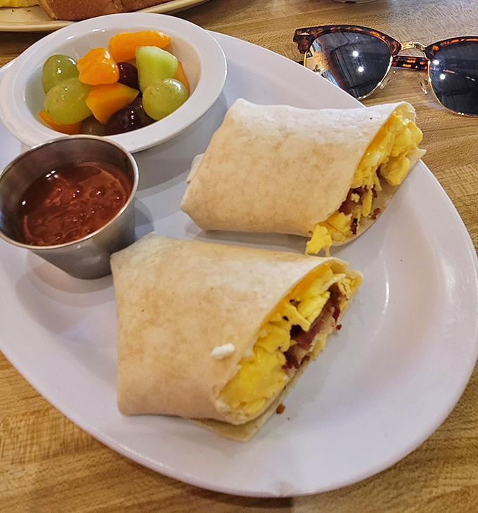 Breakfast burritos and fresh fruit—the culinary equivalent of business up front, party in the back. Vacation in every bite.