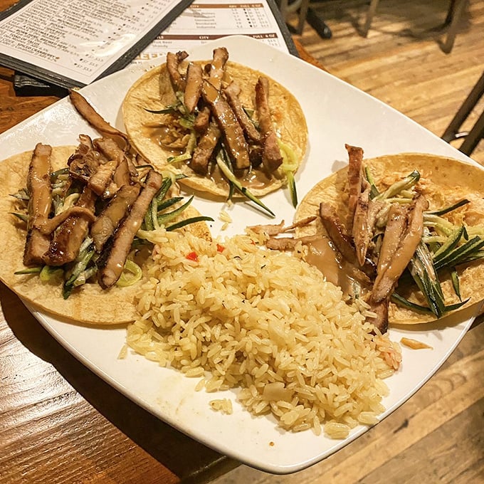 East meets Midwest in these bulgogi tacos – tender marinated meat nestled in soft tortillas with a side of perfectly seasoned rice.