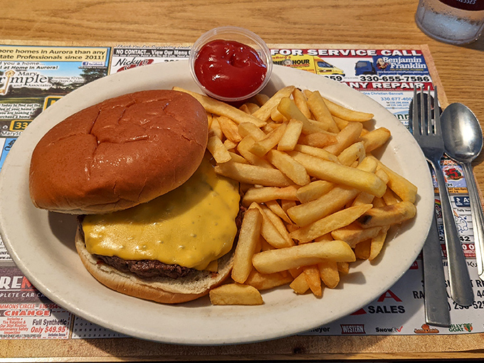 A classic cheeseburger that doesn't need fancy aioli or artisanal buns to speak volumes—just honest-to-goodness beef that delivers on the comfort food promise.