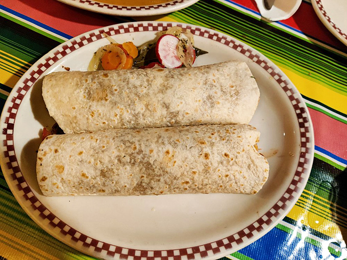 Two burritos, simple and unassuming, yet containing multitudes—like finding out your quiet neighbor secretly knows how to tango professionally.