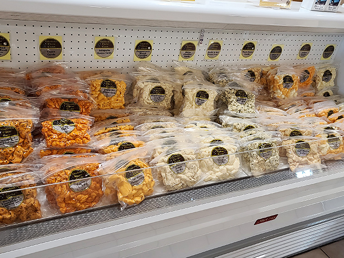 The holy grail of Wisconsin snacking—fresh cheese curds in their natural habitat, waiting to perform their squeaky serenade on your palate.