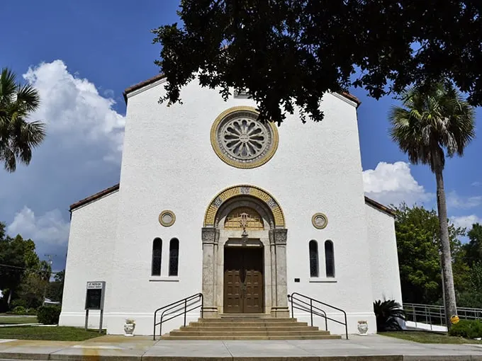 This pristine white church with its magnificent rose window stands as a peaceful sentinel amid Apalachicola's swaying palms.