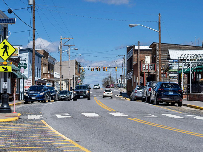 Small town, big sky. Floyd's main drag offers that perfect balance of civilization and nature—where errands come with mountain views.