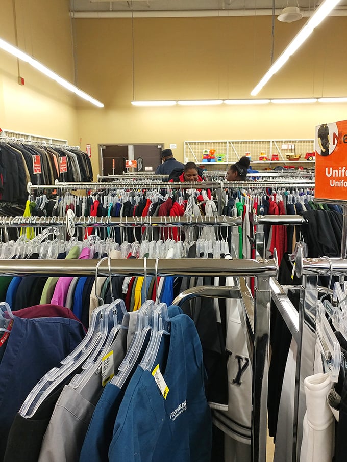 The uniform section—where school shopping becomes bearable and parents' wallets heave sighs of relief.