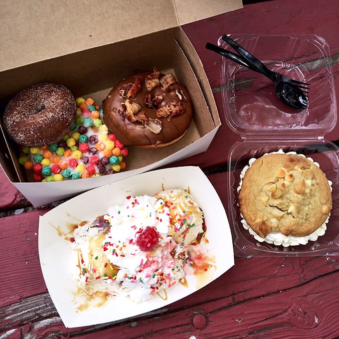 Donuts that would make Homer Simpson weep with joy. The colorful toppings aren't just decorations—they're little beacons of happiness.