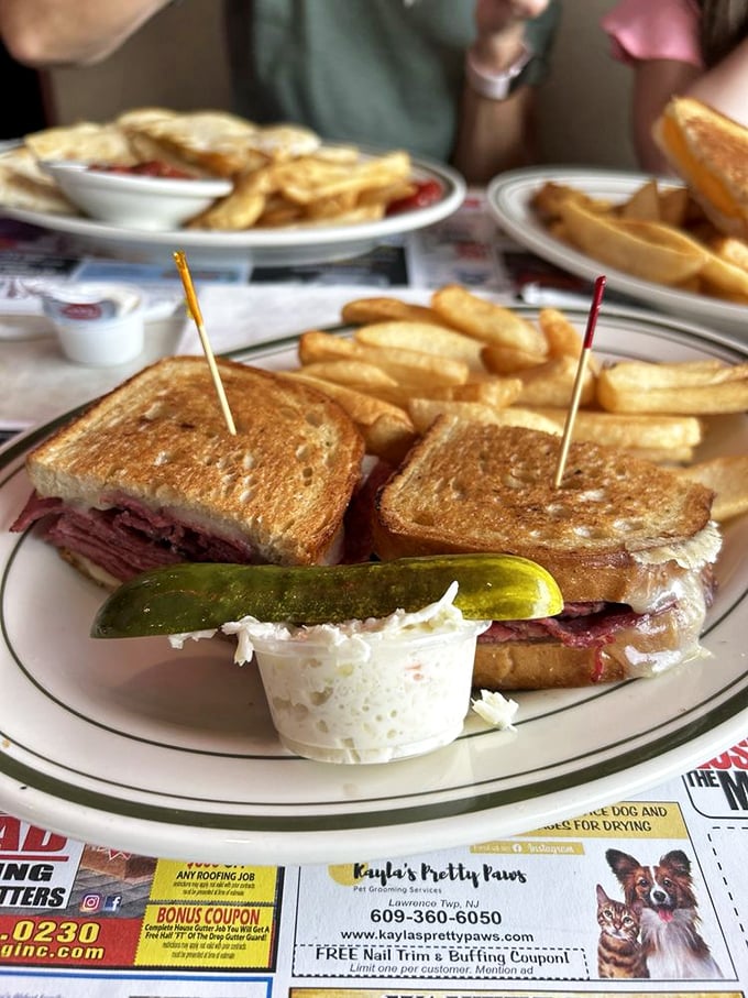 The perfect deli sandwich doesn't exi— Oh wait, here it is! Golden-toasted bread, piled high with meat, complete with the mandatory pickle spear sidekick.