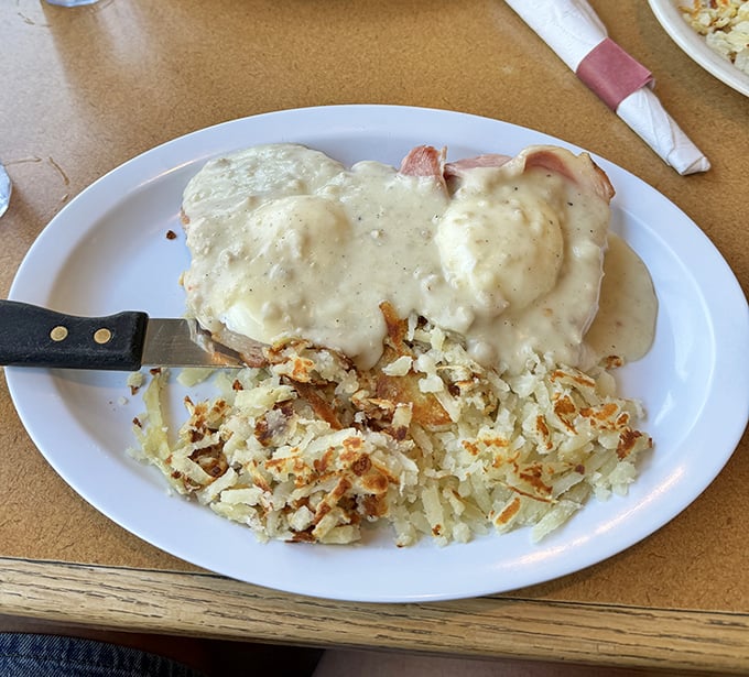 Gravity-defying eggs Benedict that makes you wonder if physics and breakfast have been conspiring behind our backs all along.