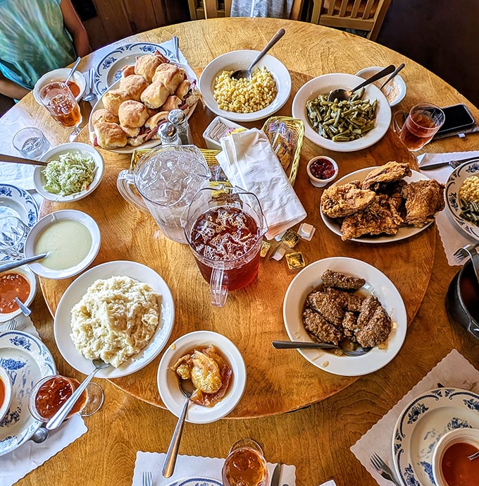 A table that tells the whole story—this isn't a meal, it's a family reunion where everybody's invited and nobody leaves hungry.