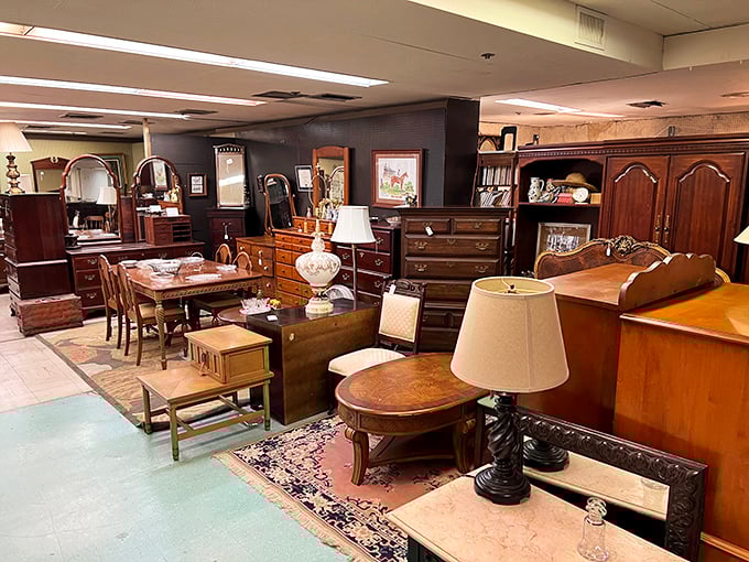 Furniture that tells stories—each scratch and patina represents decades of family dinners, holiday gatherings, and everyday moments frozen in time.